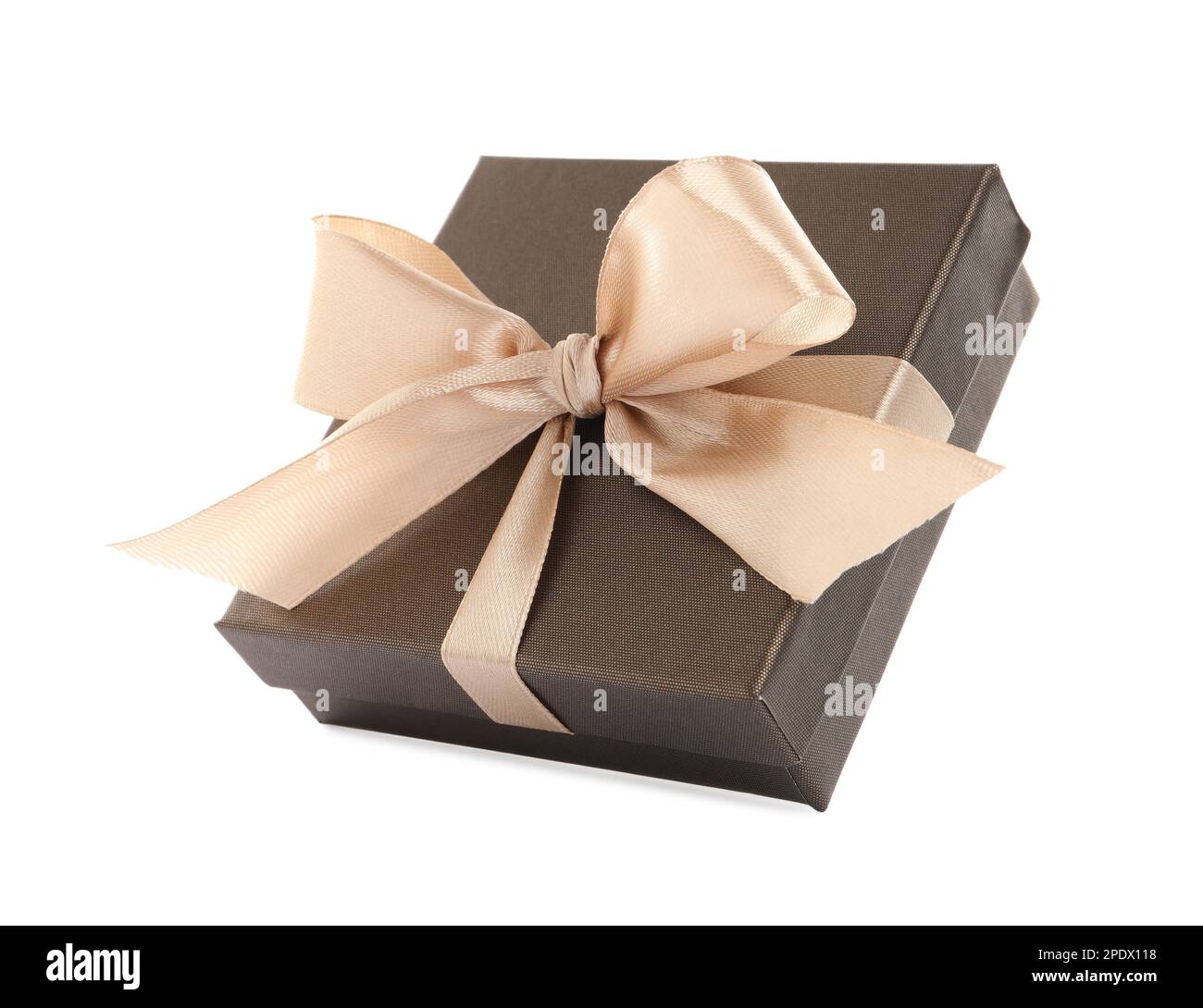 Beautiful gift box with ribbon and bow on white background Stock Photo ...