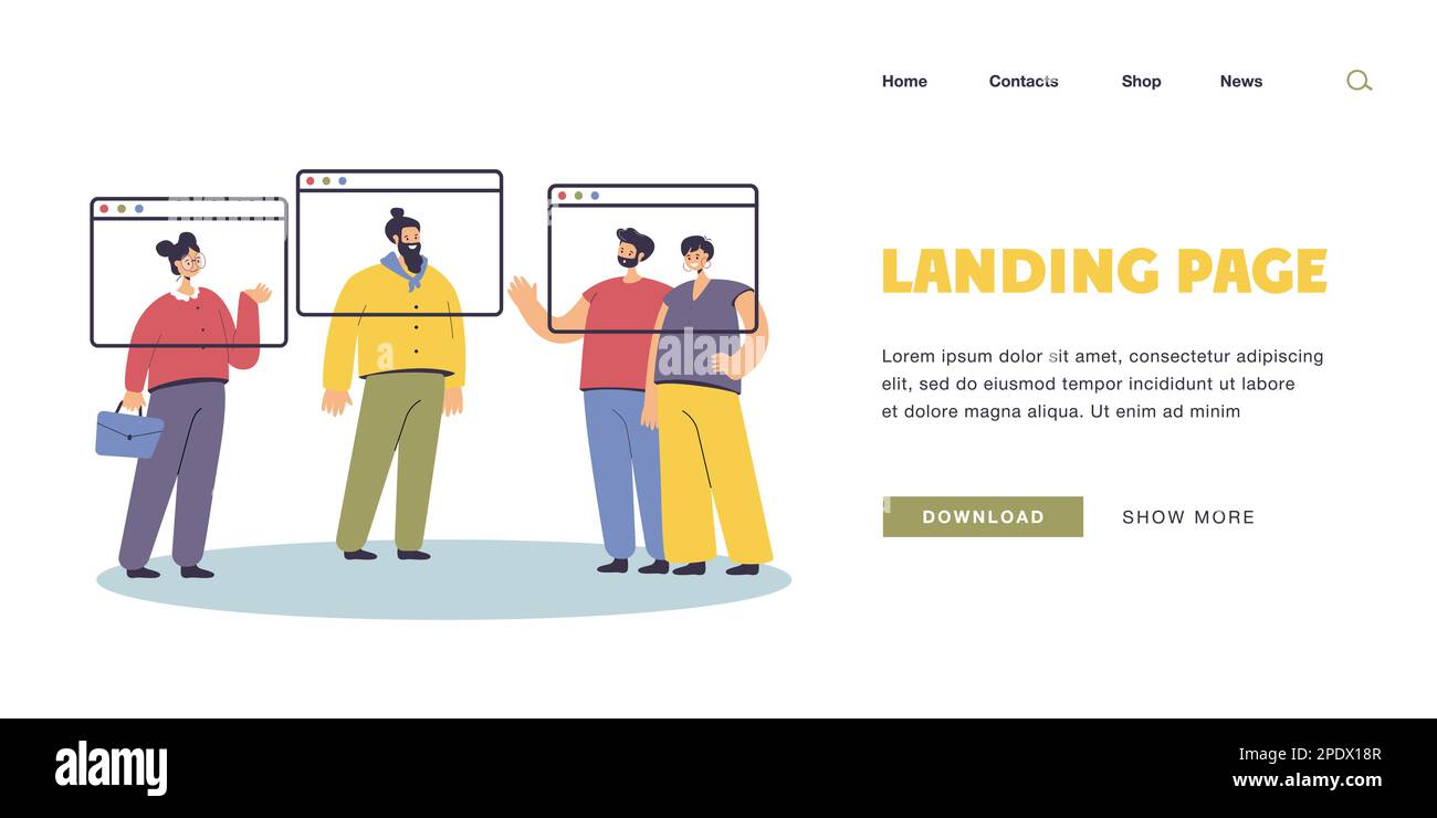 Remote team of office people having video call in window frames Stock ...