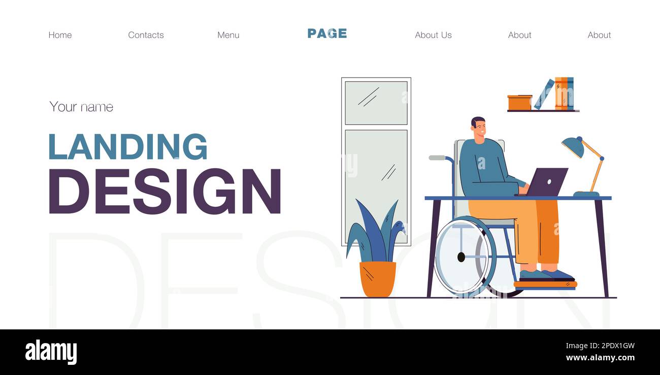 Cartoon man in wheelchair working at computer Stock Vector Image & Art ...