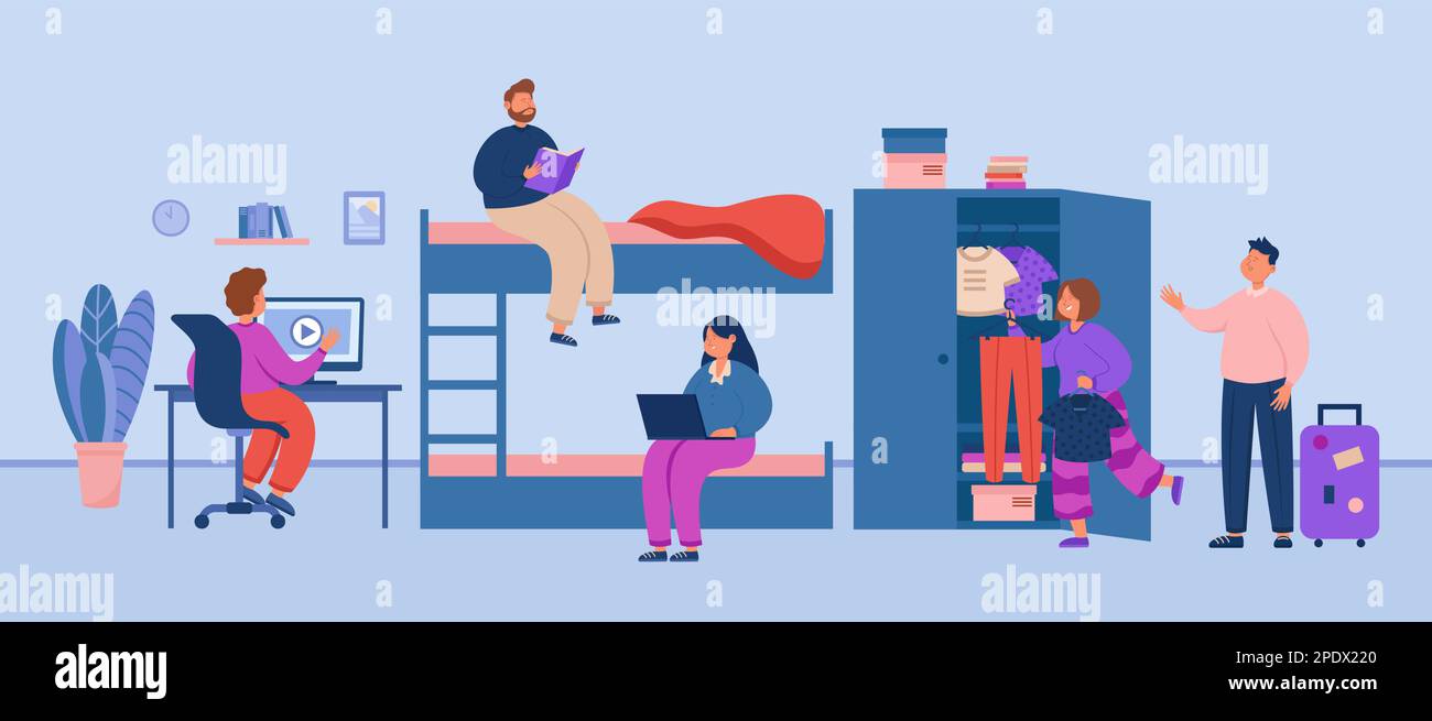 Students in college dormitory room flat vector illustration Stock ...