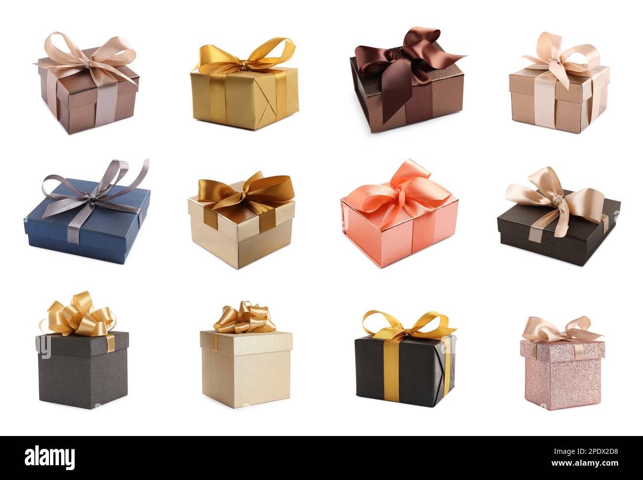Set with beautiful gift boxes on white background Stock Photo - Alamy