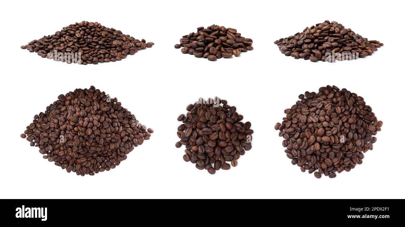 Set with roasted coffee beans on white background. Banner design Stock ...