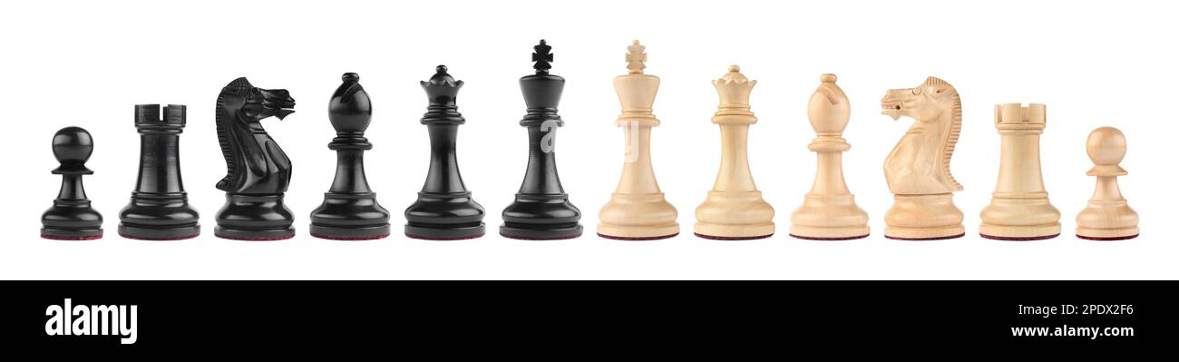 Set with different chess pieces on white background. Banner design ...
