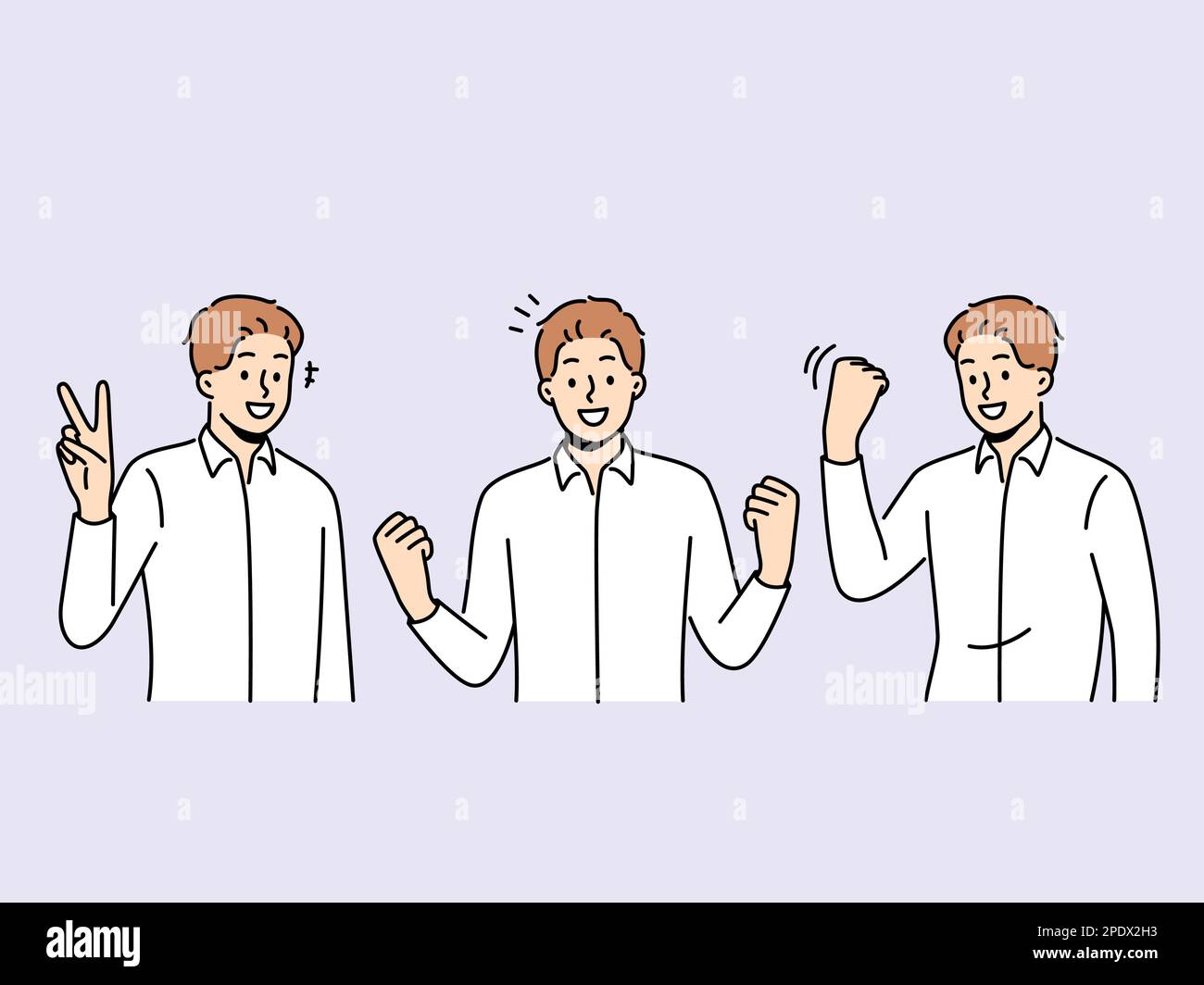 Smiling man make hand gestures celebrating success or victory. Happy ...