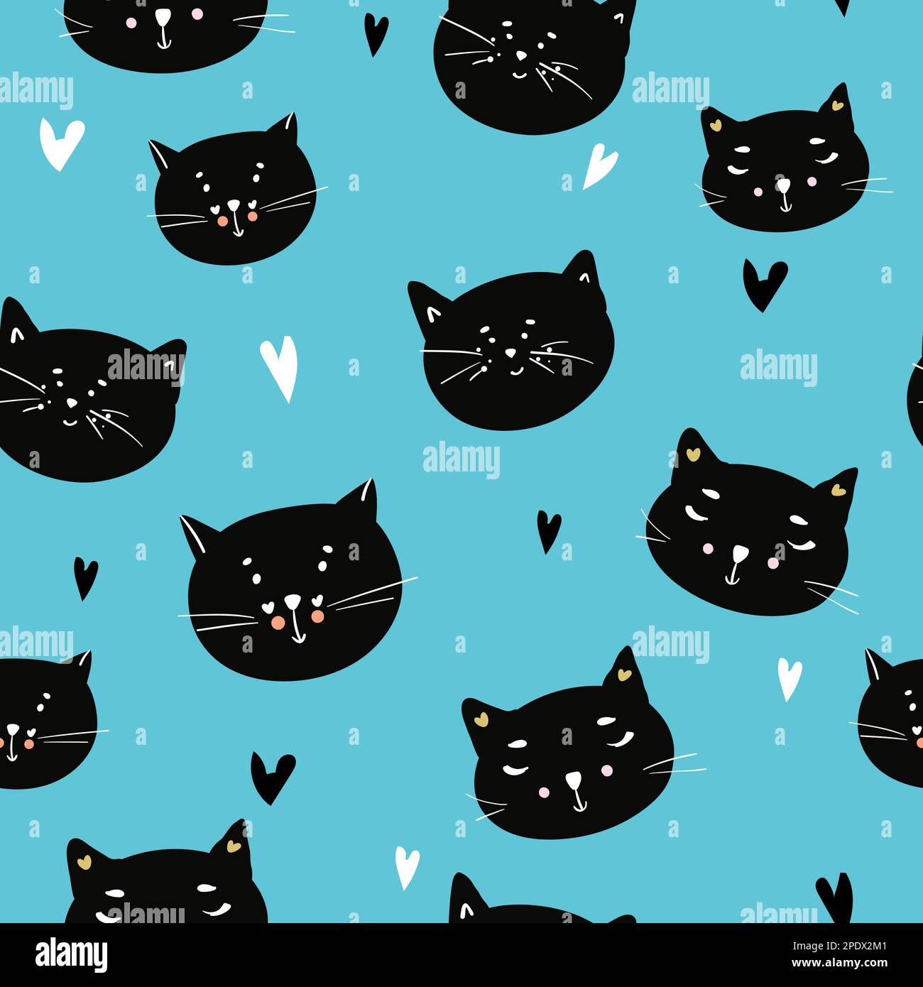 cat seamless pattern kitten paw footprint head calico vector pet scarf ...