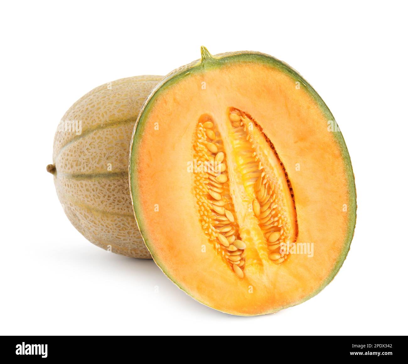 Whole and cut tasty ripe melons on white background Stock Photo - Alamy