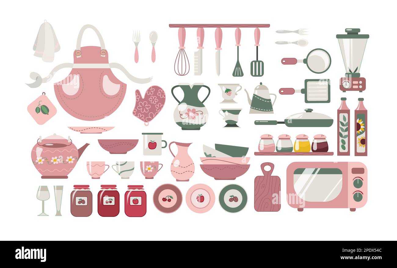 Different kitchen or household items vector illustrations set Stock ...