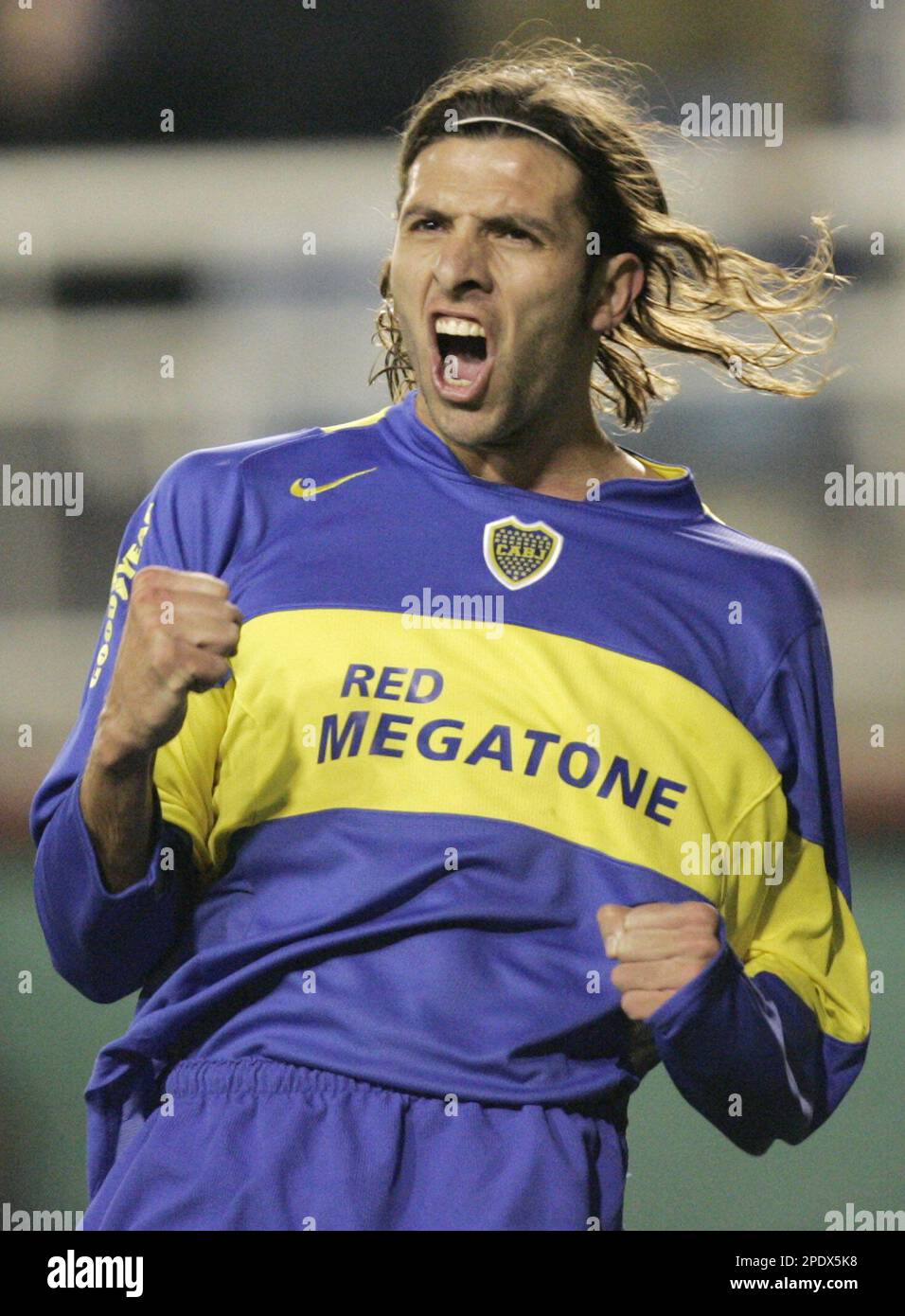 Daniel Bilos of Argentina's Boca Juniors clebrates his first goal ...