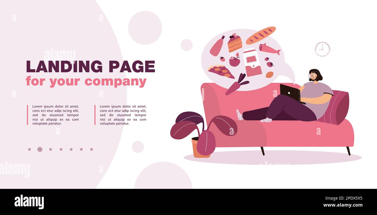 Cartoon girl ordering food from online store on laptop Stock Vector ...