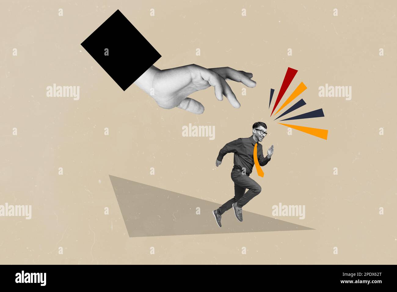 Creative drawing collage picture of hand boss chief catch little man ...