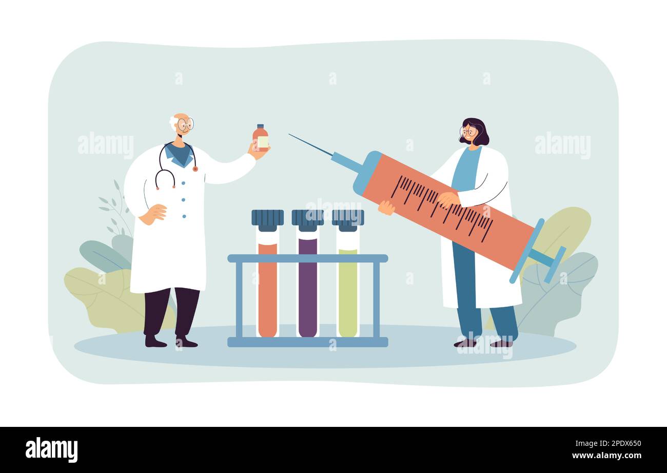 Cartoon doctors or scientists working on vaccine in laboratory Stock ...