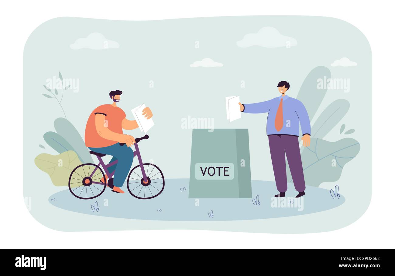 Cartoon voter riding bicycle towards ballot box Stock Vector Image ...