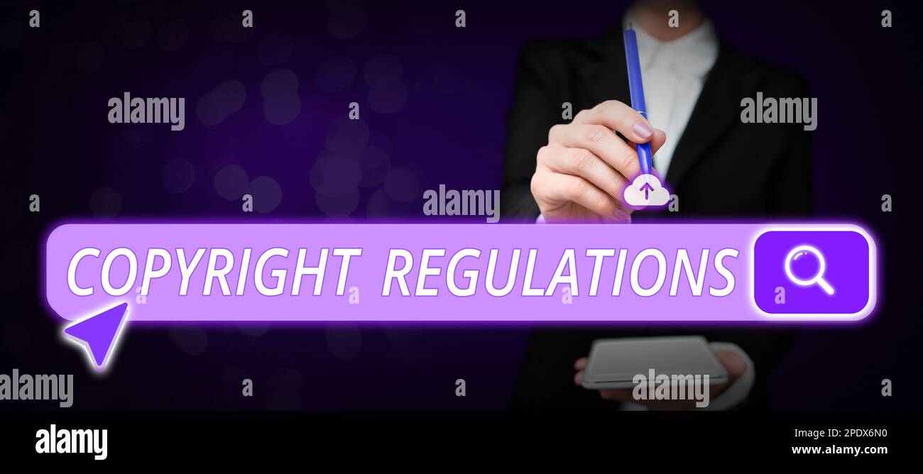Text caption presenting Copyright Regulations. Word for body of law ...