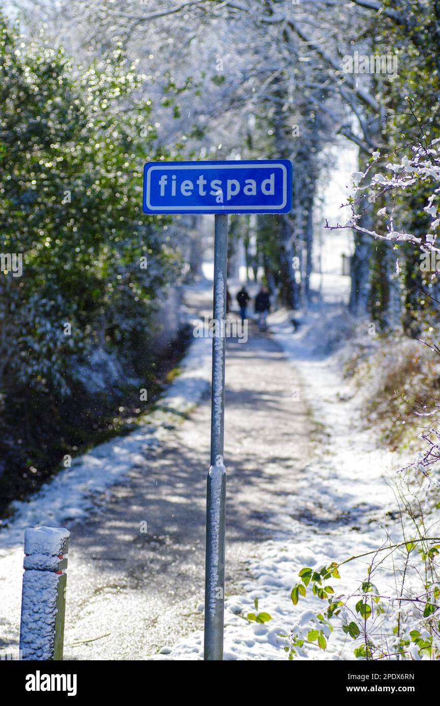snowy bicycle path (fietspad in dutch language Stock Photo - Alamy