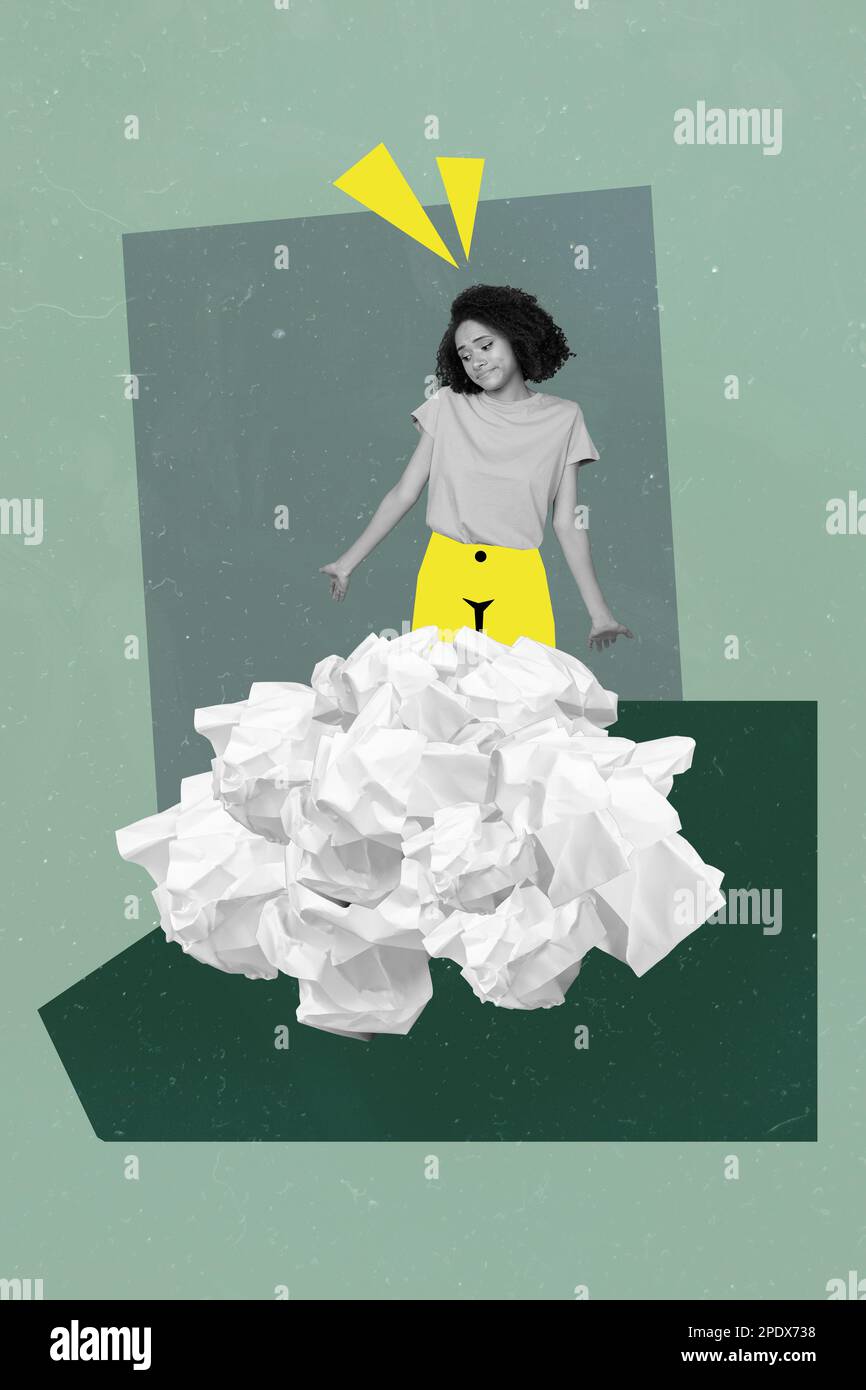 3d retro abstract creative artwork template collage of upset sad shrug ...