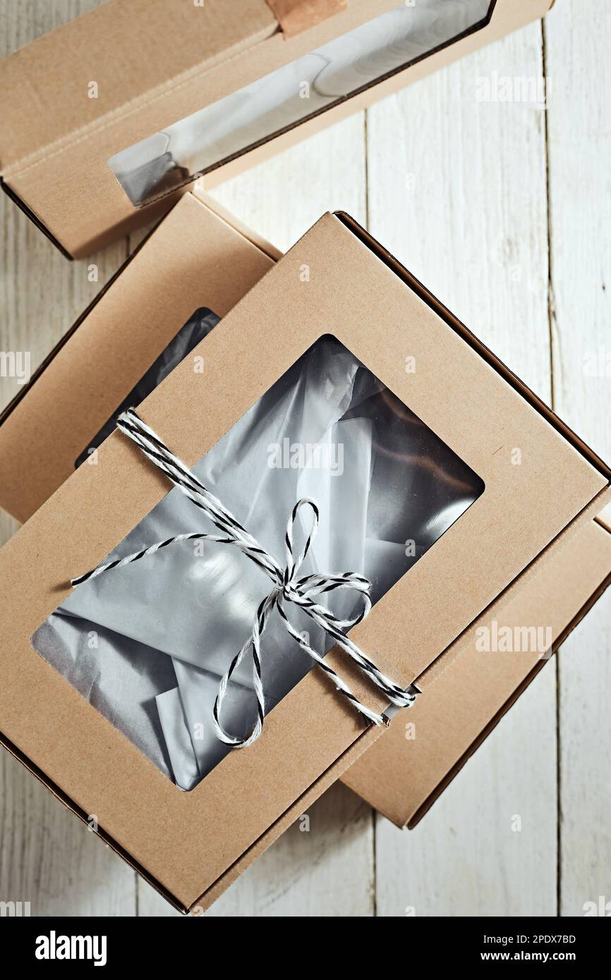 Craft gift box on background,creating a romantic luxury atmosphere. For ...
