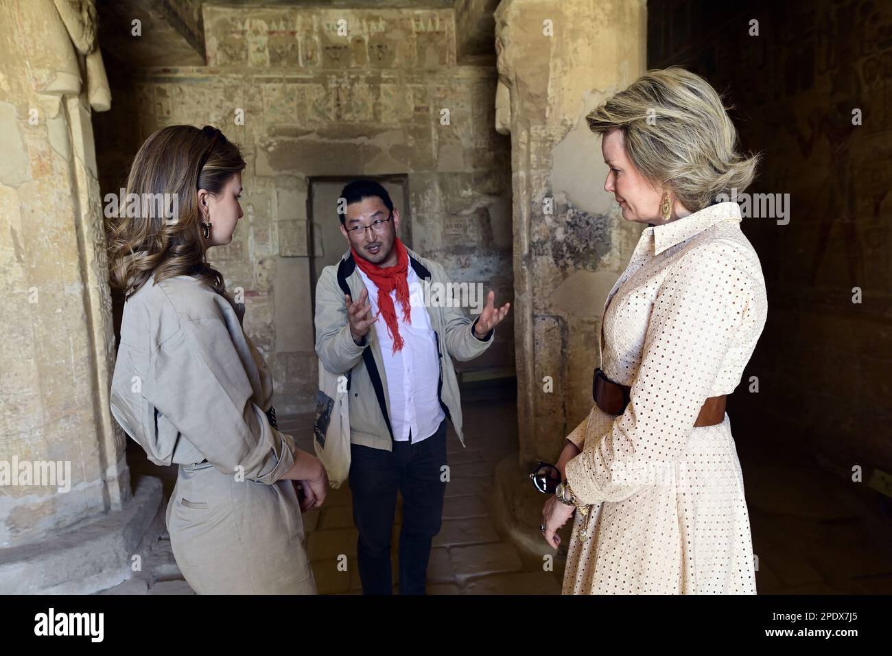 Thebes, Egypt, Wednesday 15 March 2023. Queen Mathilde of Belgium ...