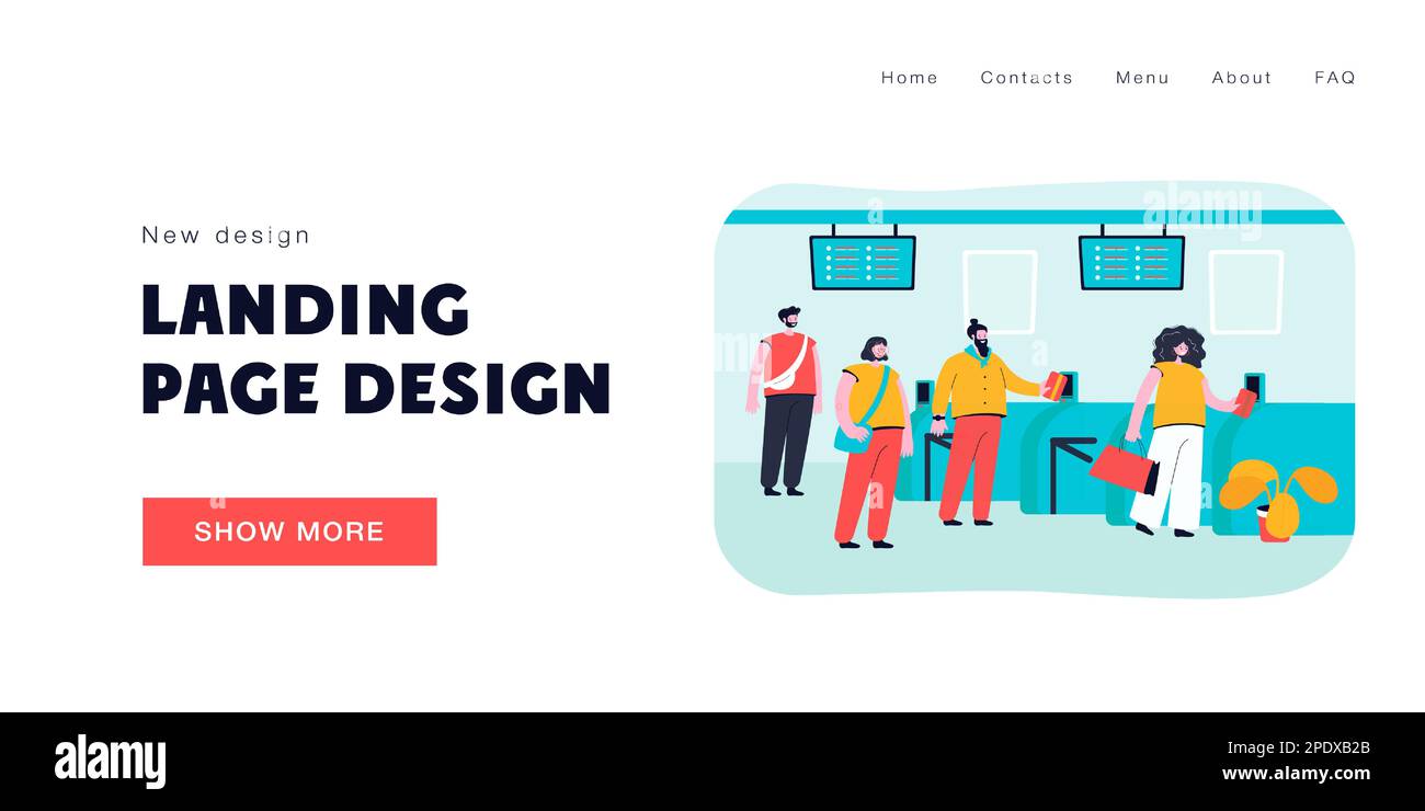 Passengers standing with tickets in line at automatic fare gate Stock ...