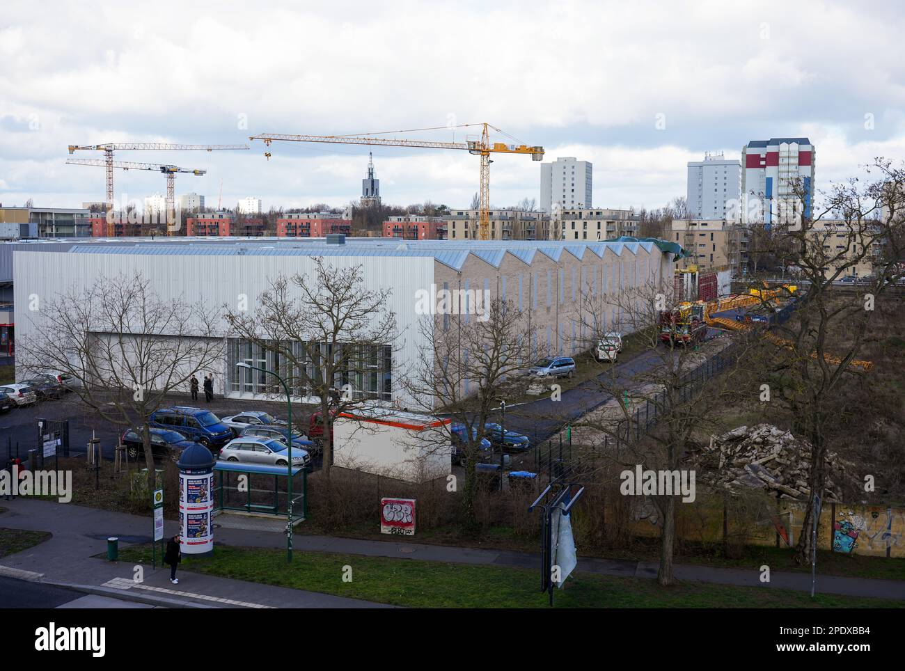 Potsdam, Germany. 15th Mar, 2023. A fallen construction crane lies on ...