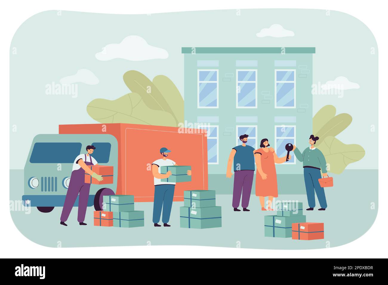 Agent giving keys to new house to moving family Stock Vector Image ...