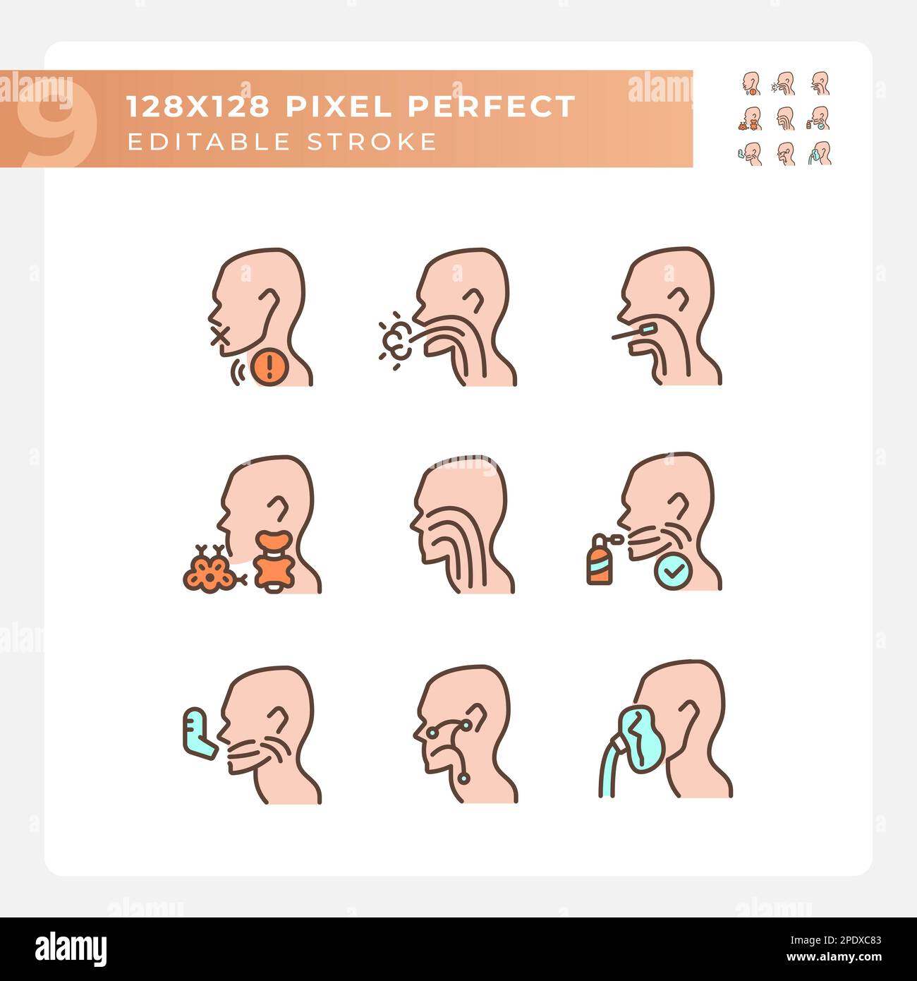 Throat problem diagnostics pixel perfect RGB color icons set Stock Vector Image & Art - Alamy