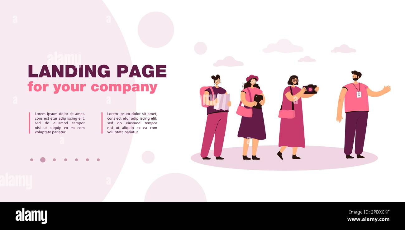 Group of tourists following guide with gadgets and map Stock Vector ...