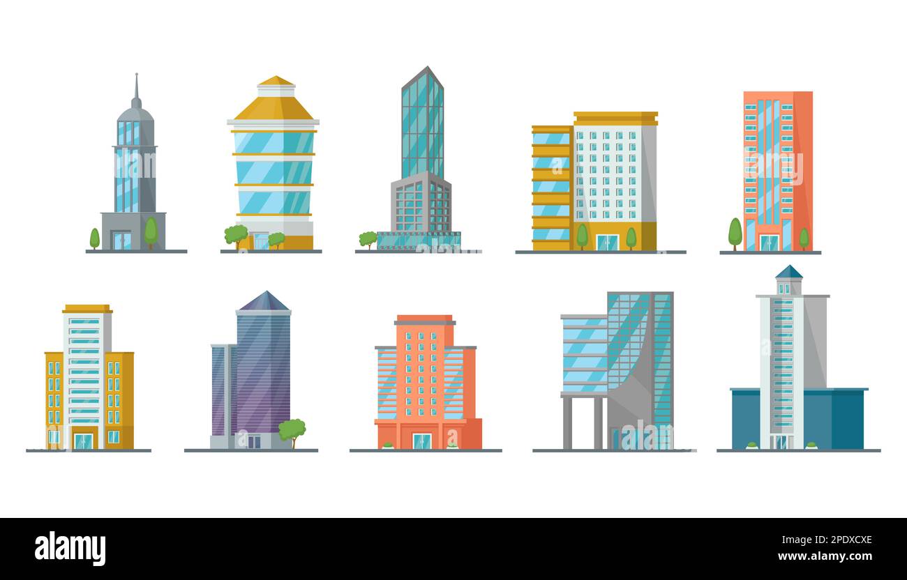 Office city buildings of different shapes cartoon vector Stock Vector ...