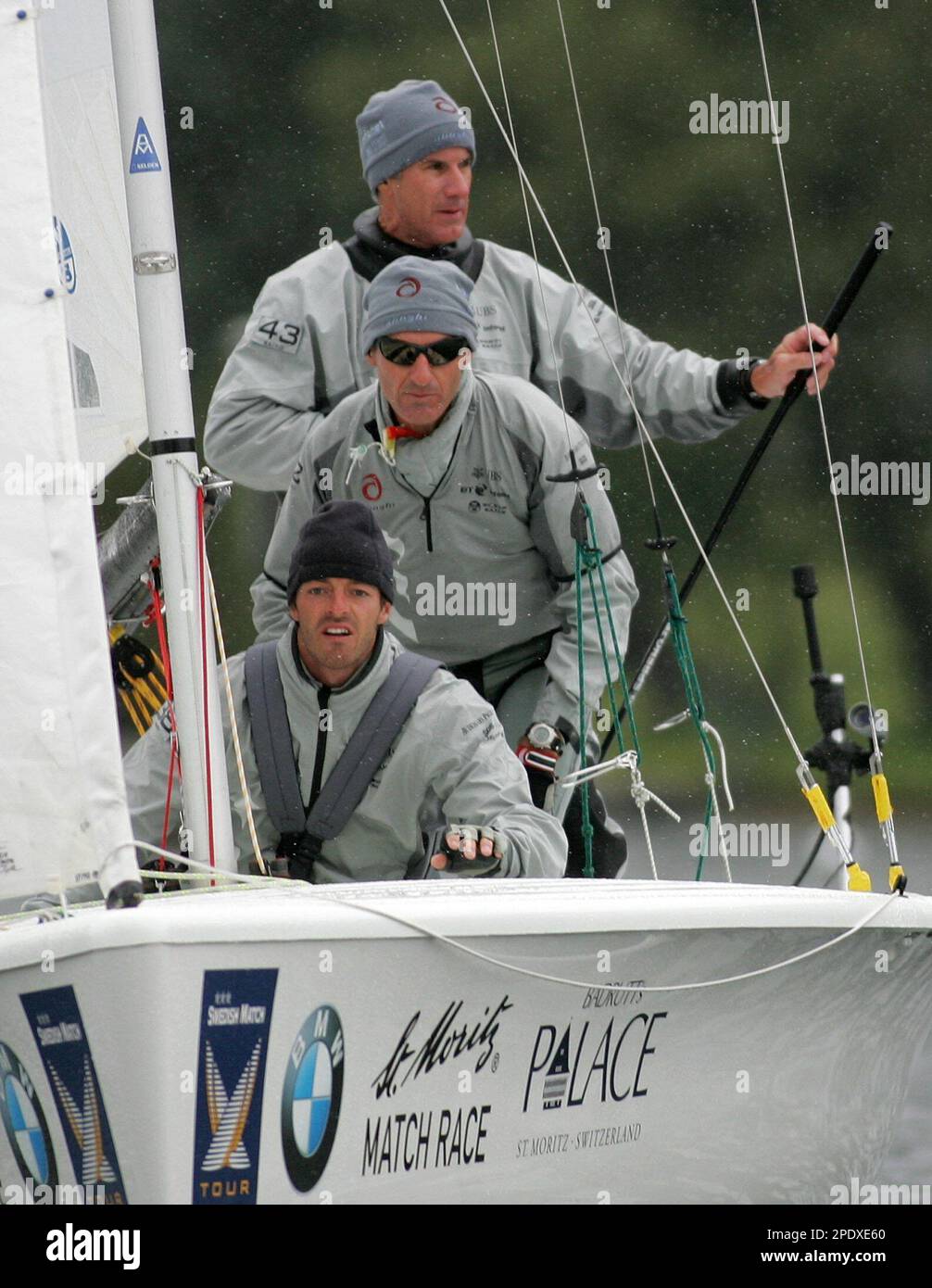Team Alinghi with U.S. skipper Ed Baird, New Zealand's Mike Drummond ...