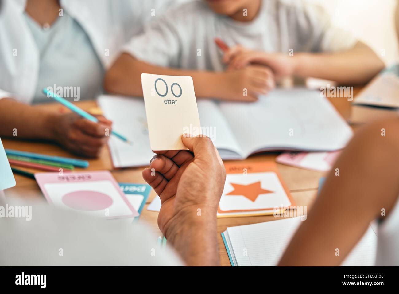 Learning, cards and parents with children and alphabet lesson for ...