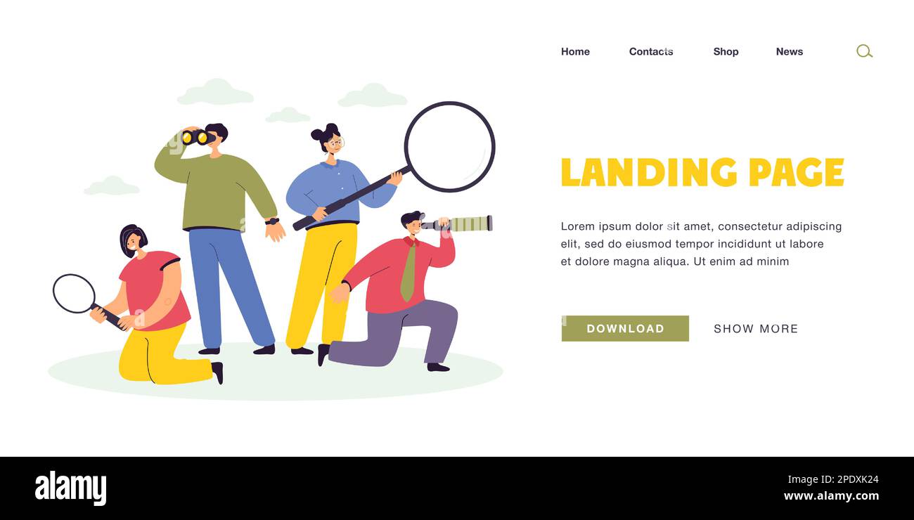 People with spyglasses and magnifier flat vector illustration Stock ...