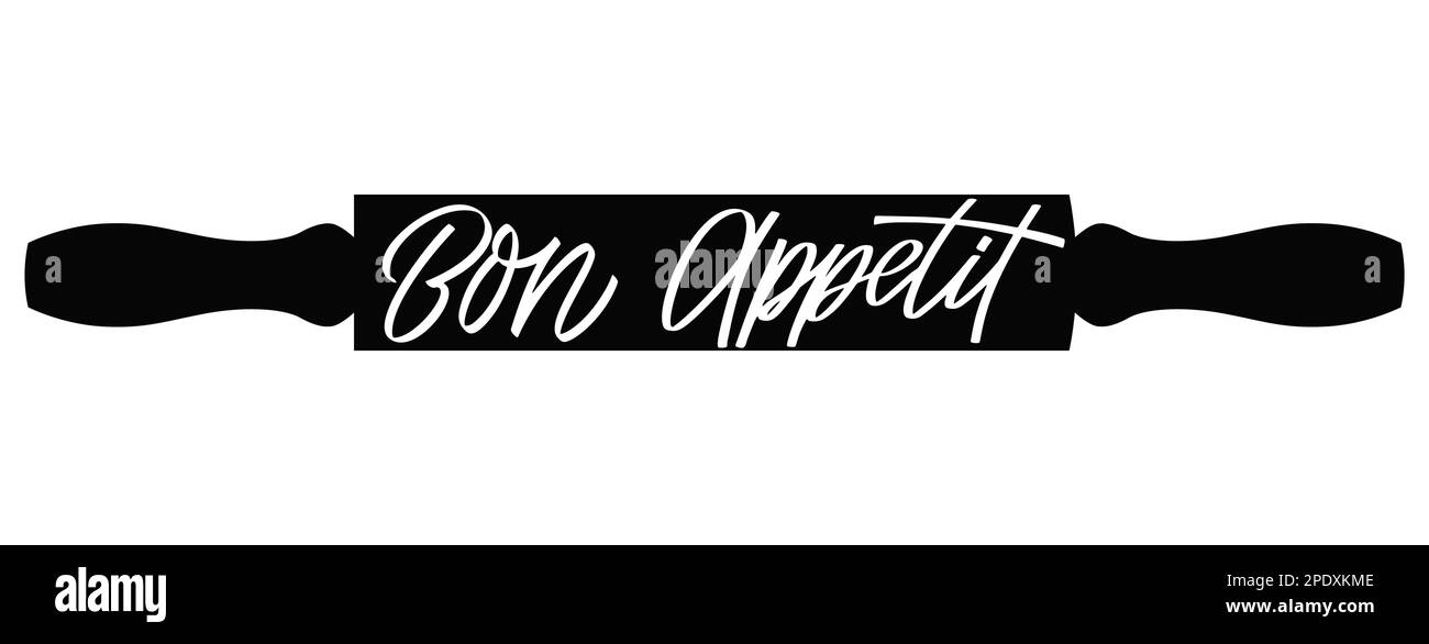 Script food text quote. Bon appetit lettering in hand drawn style ...