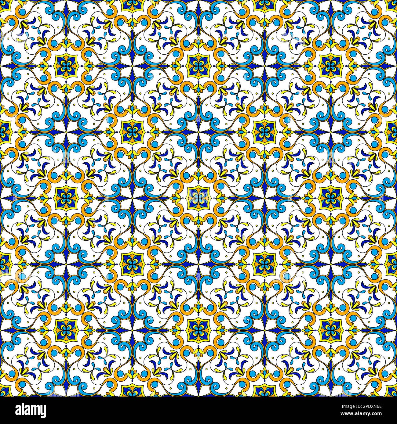 Italian tile pattern vector seamless with vintage ornaments. Portuguese ...