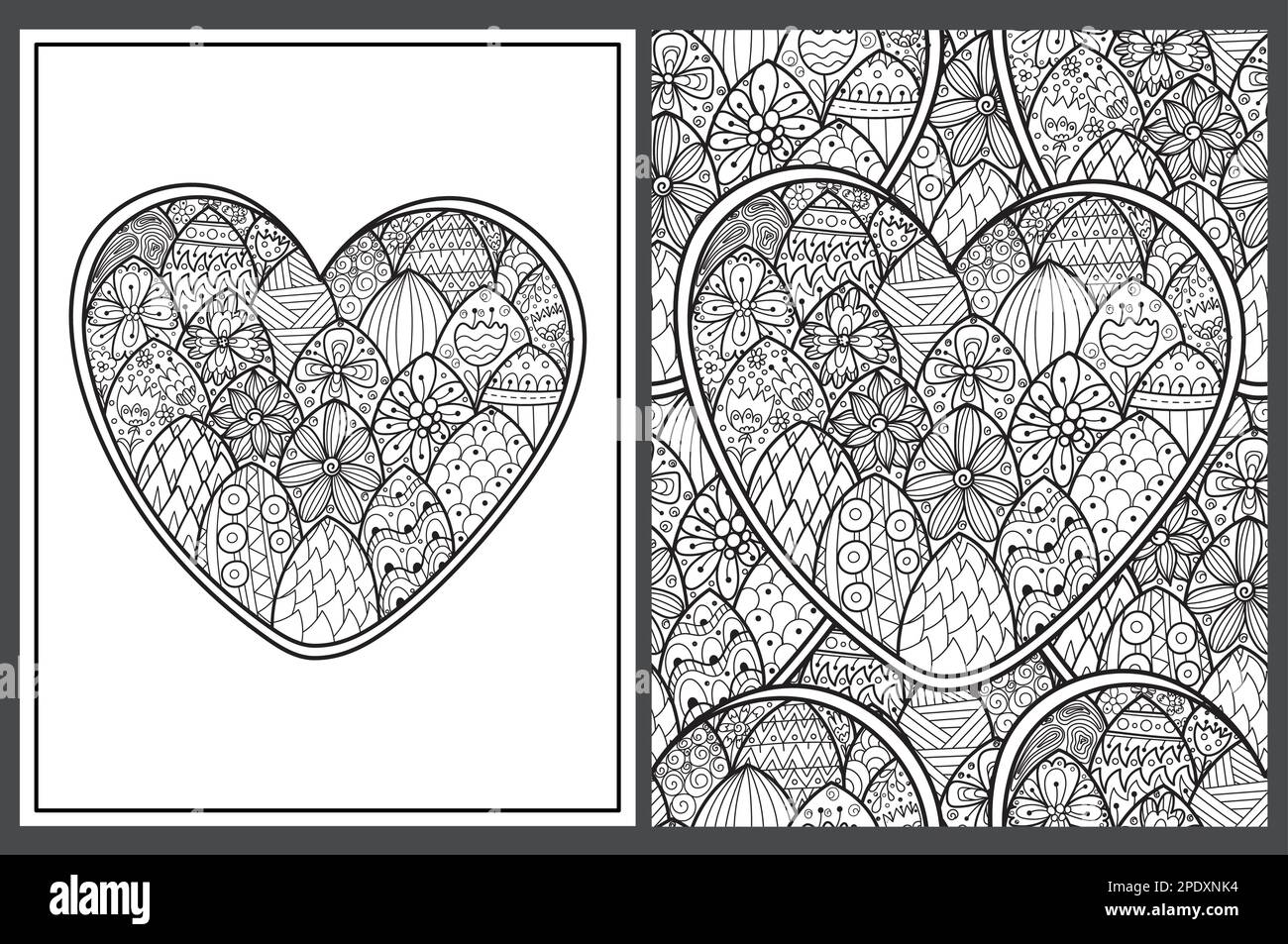 Doodle heart in zentangle style coloring pages set in US Letter format ...