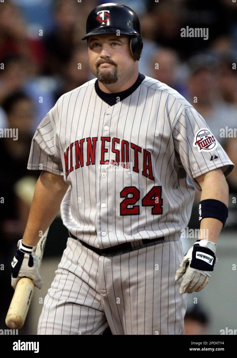 Minnesota Twins' Matthew LeCroy reacts after striking out against ...