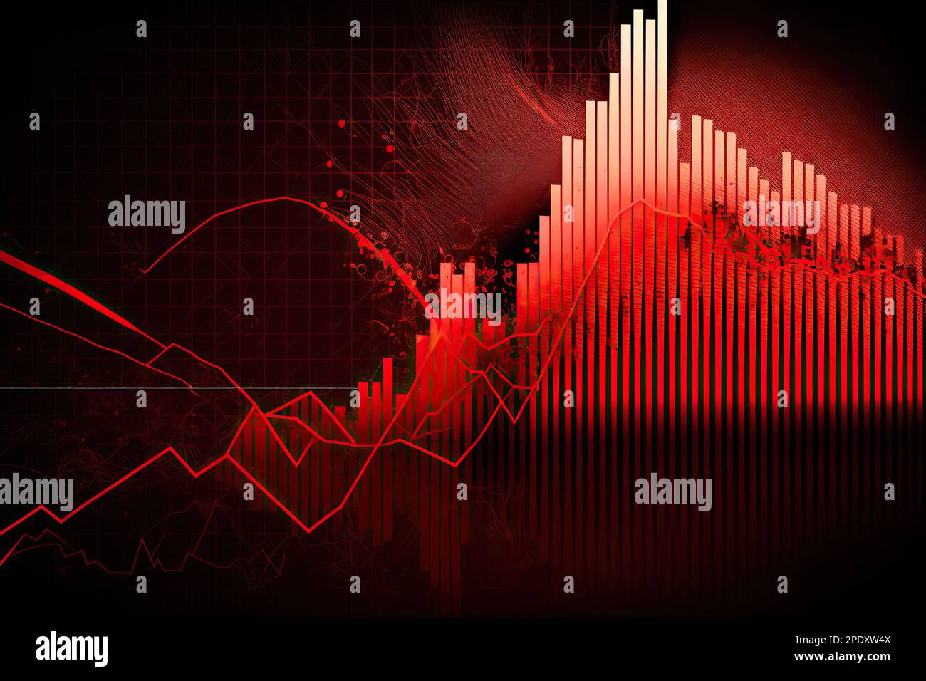A downward trending red graph, indicating a decline in financial ...