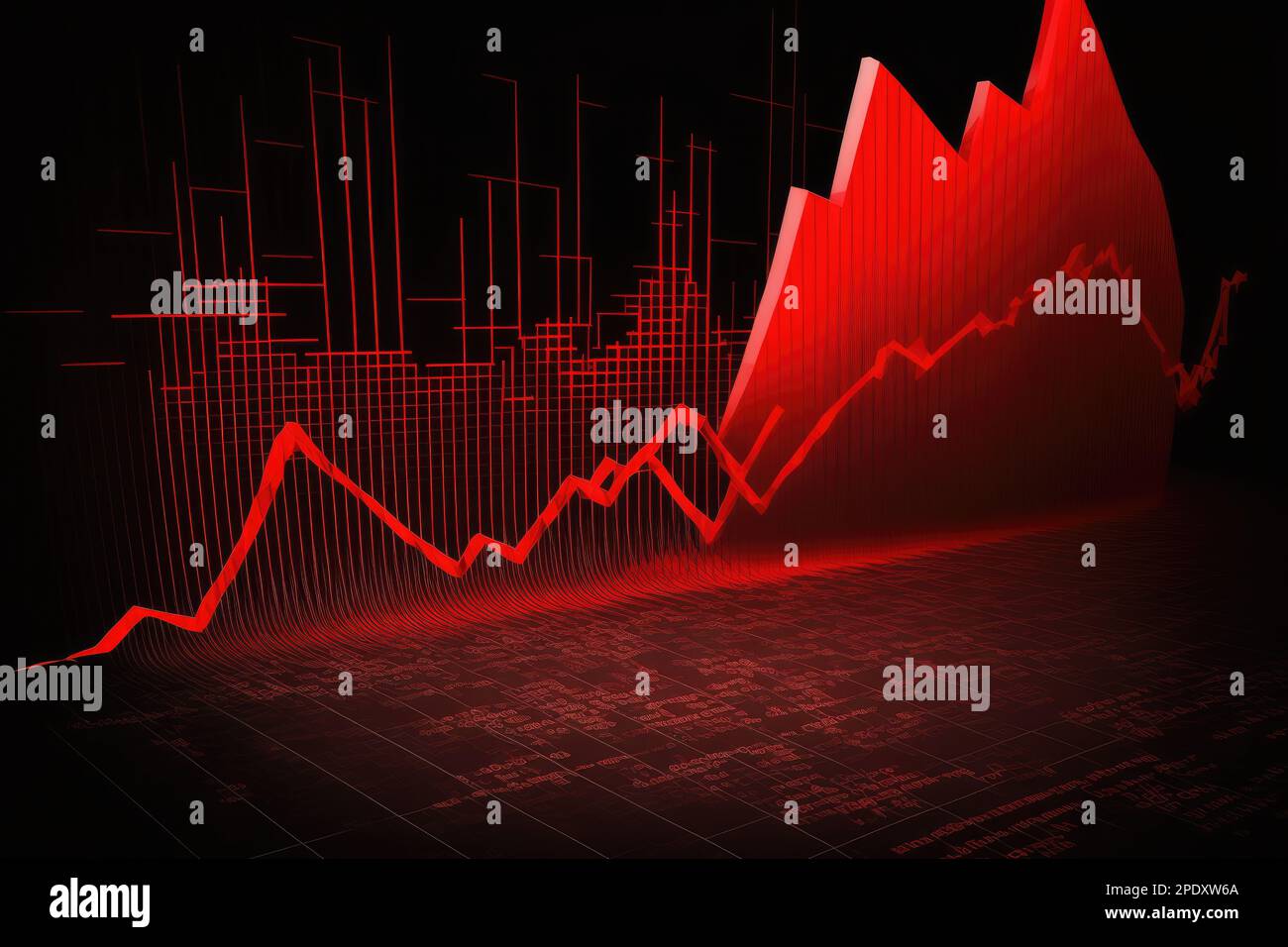 A bold red graph showing a sharp and persistent decline in financial ...