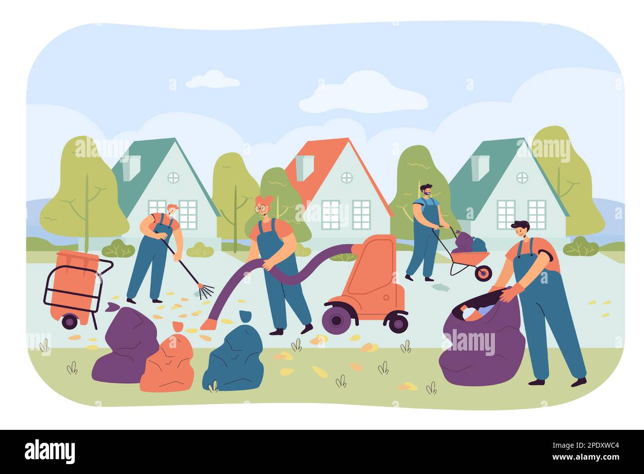 Team of janitors cleaning city street from garbage Stock Vector Image ...