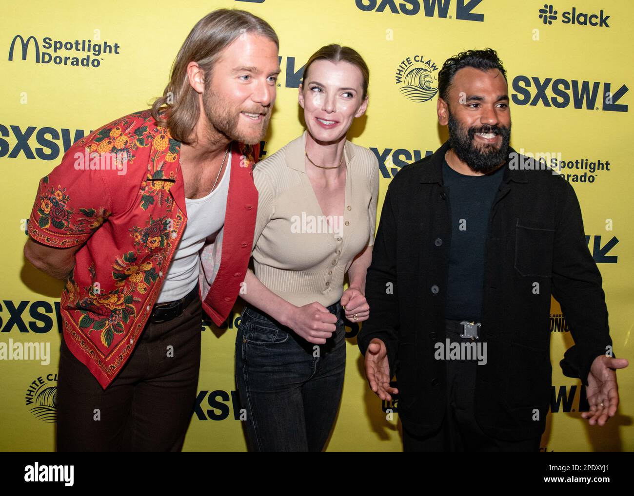 AUSTIN, TEXAS - MARCH 14: (L-R) Jake McDorman, Betty Gilpin, Andy ...