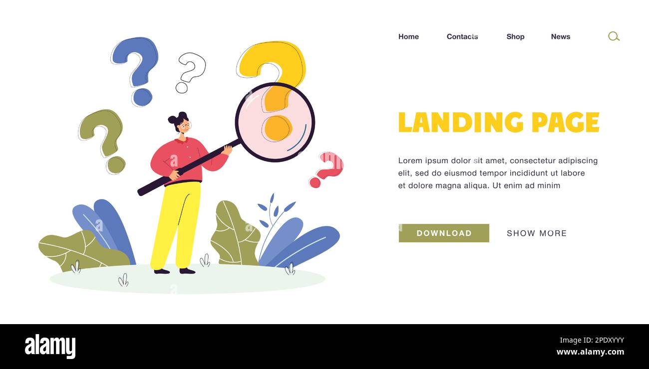 Woman with magnifier analyzing question marks Stock Vector Image & Art ...