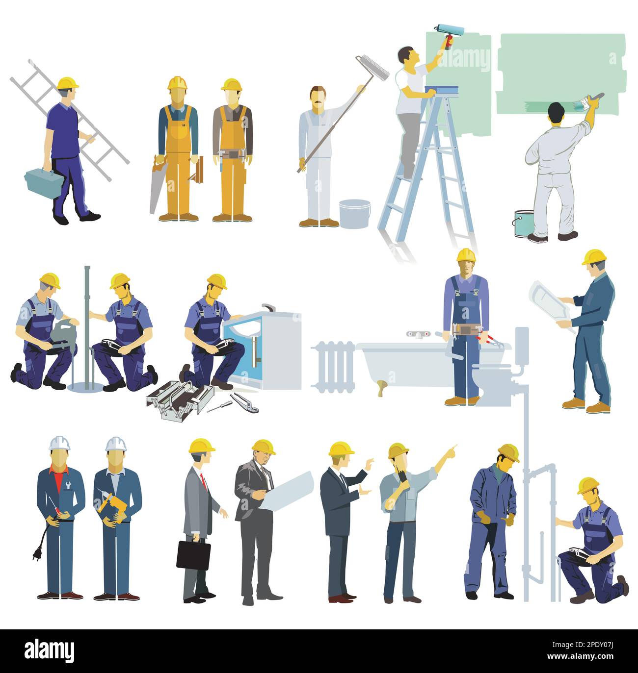 Handyman with builder and architect illustration Stock Vector Image ...