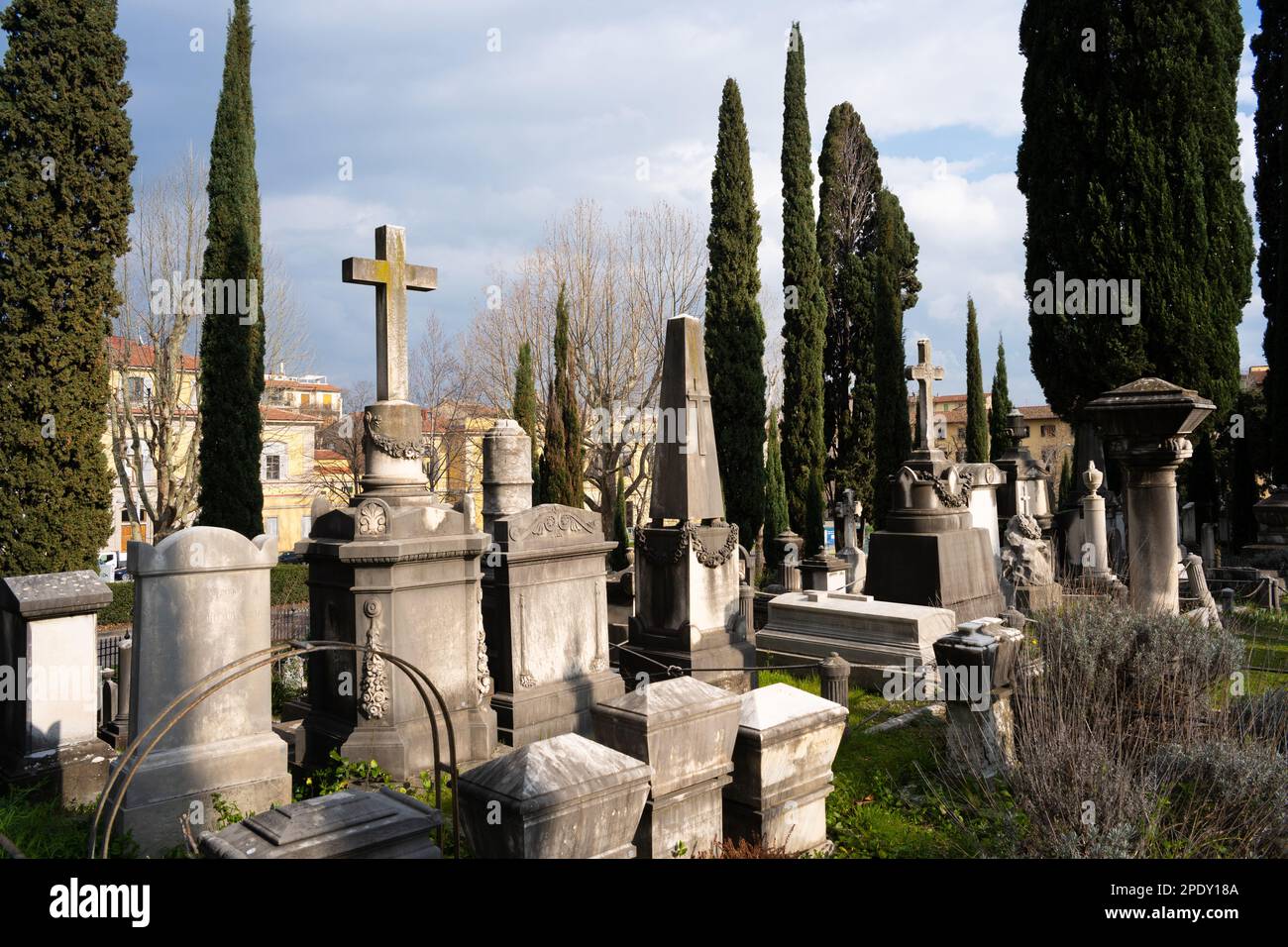 The English or Protestant cemetery in Florence, Italy. Amongst the ...