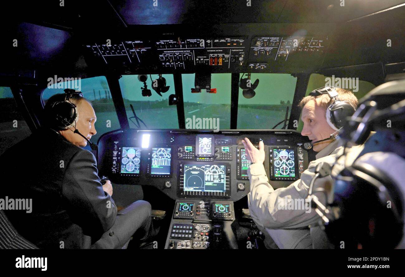 Vladimir PUTIN (President of Russia) in the flight simulator of a ...