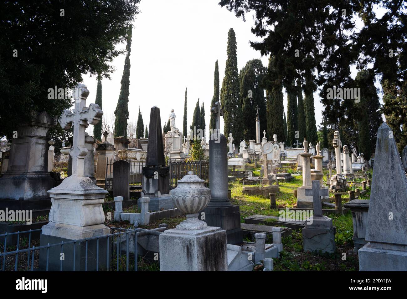 The English or Protestant cemetery in Florence, Italy. Amongst the ...