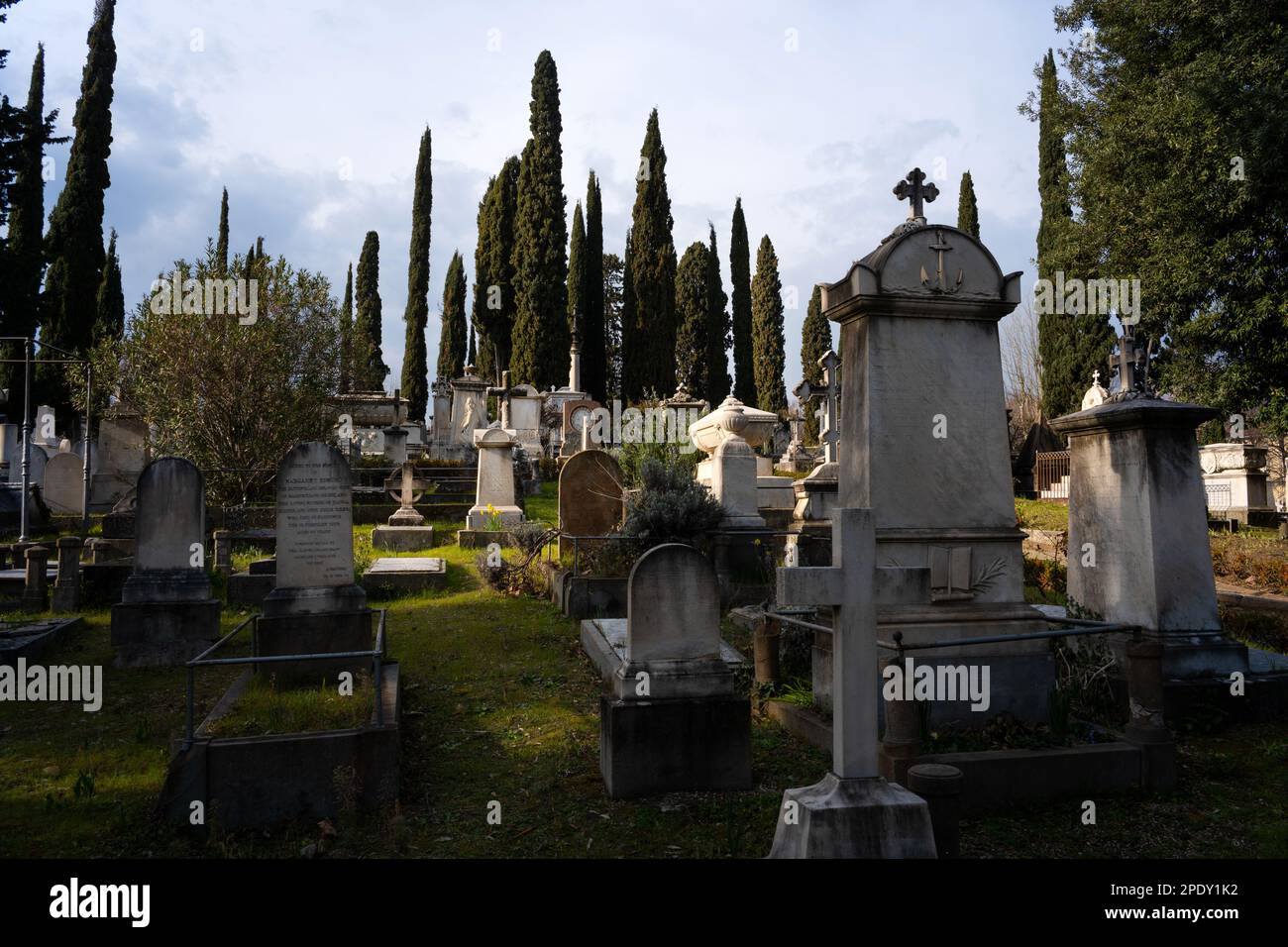 The English or Protestant cemetery in Florence, Italy. Amongst the ...