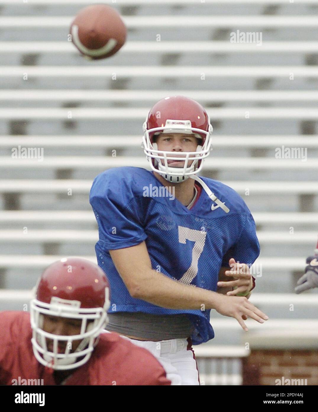 Oklahoma quarterback Rhett Bomar passes during the team's scrimmage ...