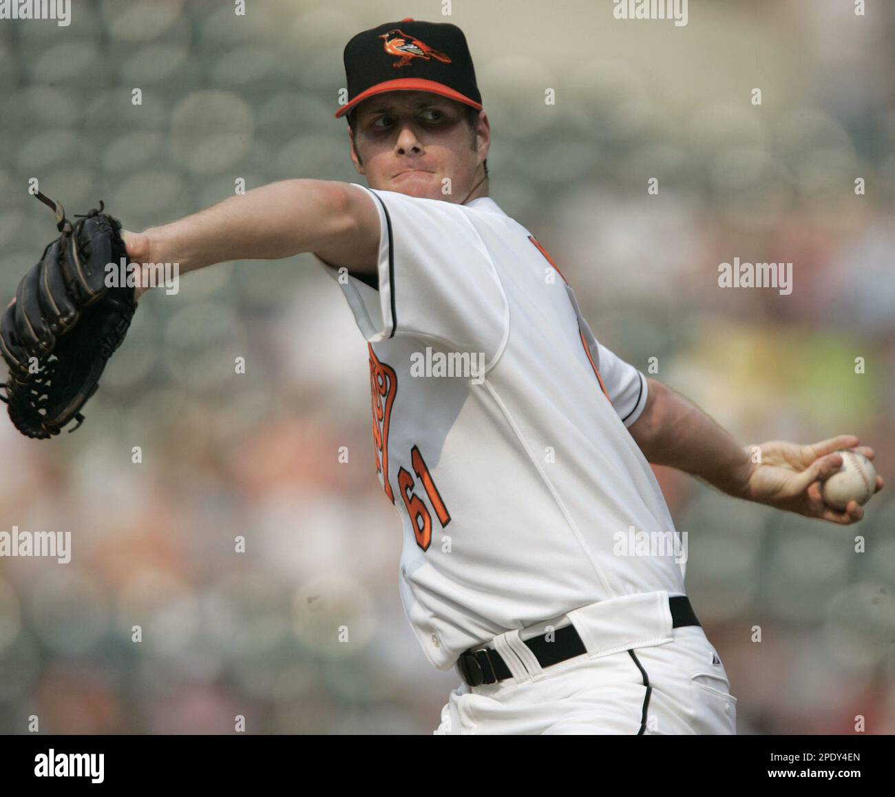 Baltimore Orioles pitcher John Maine throws during the first inning ...