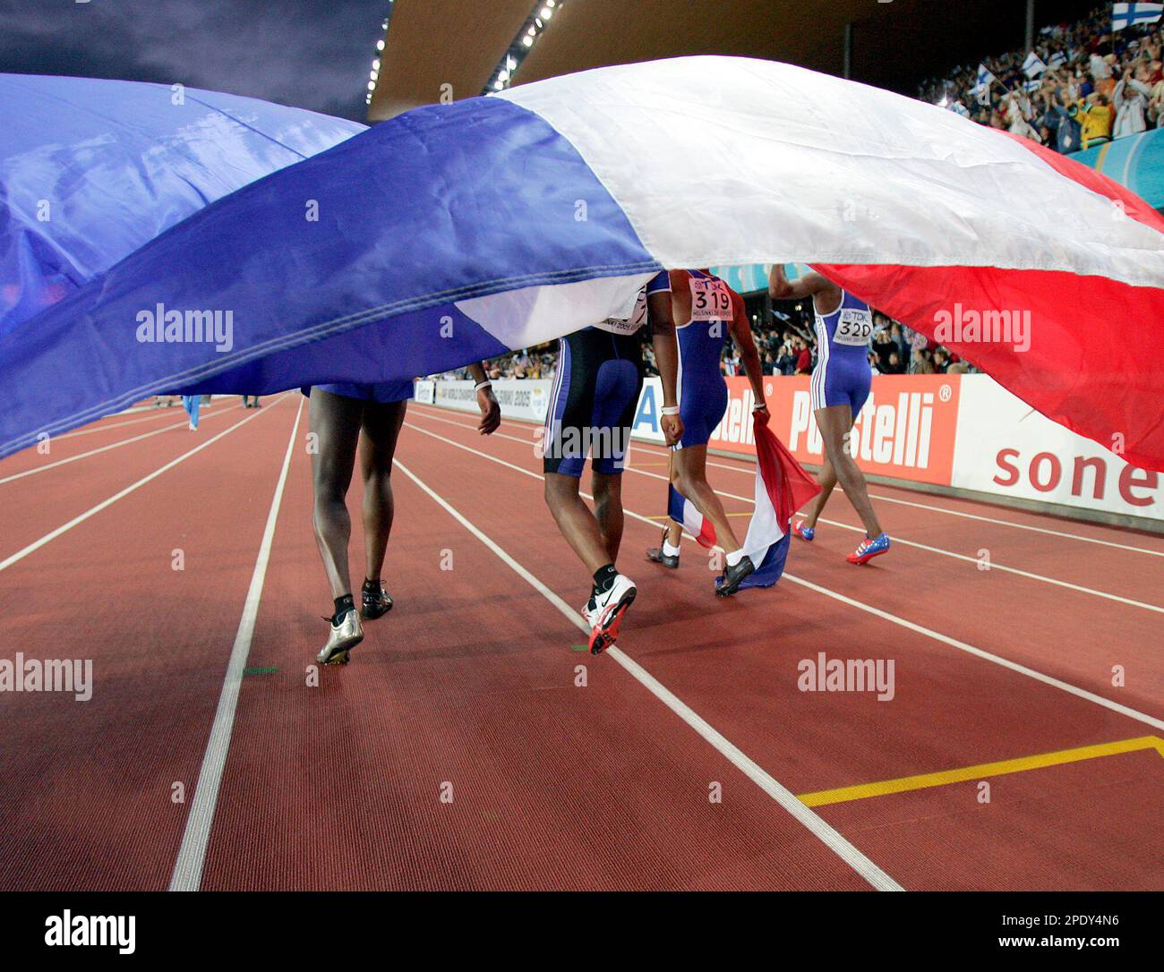 The French Men's 4x100 meters relay team celebrate after winning the ...