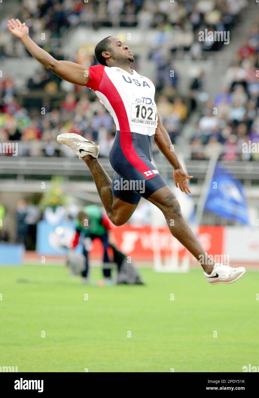 Dwight Phillips of the USA competes in the Men's long jump final at the ...