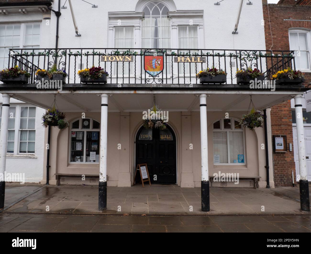 The image with facade canopy is the entrance to Tenterden Town Hall, in ...