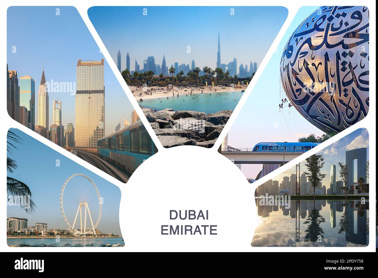 Photo collage from Dubai, United Arab Emirates. View of Business Bay ...